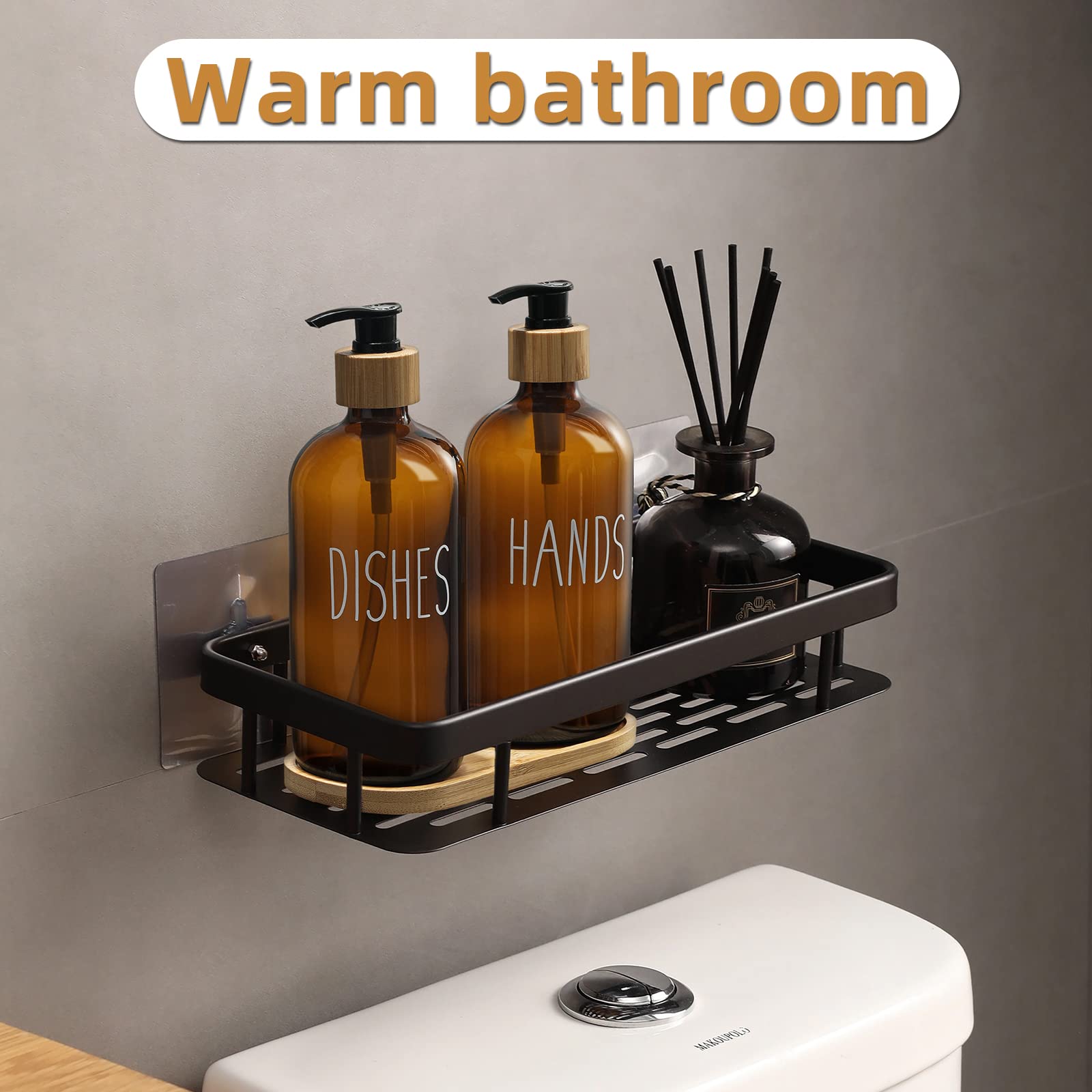 FEILANDUO Glass Soap Dispenser Set, Dish Soap Dispenser for Kitchen Sink, Hand Soap Dispenser for Bathroom with Bamboo Pump and Soap Tray, Farmhouse Home Decor (A- 2pcs Amber)