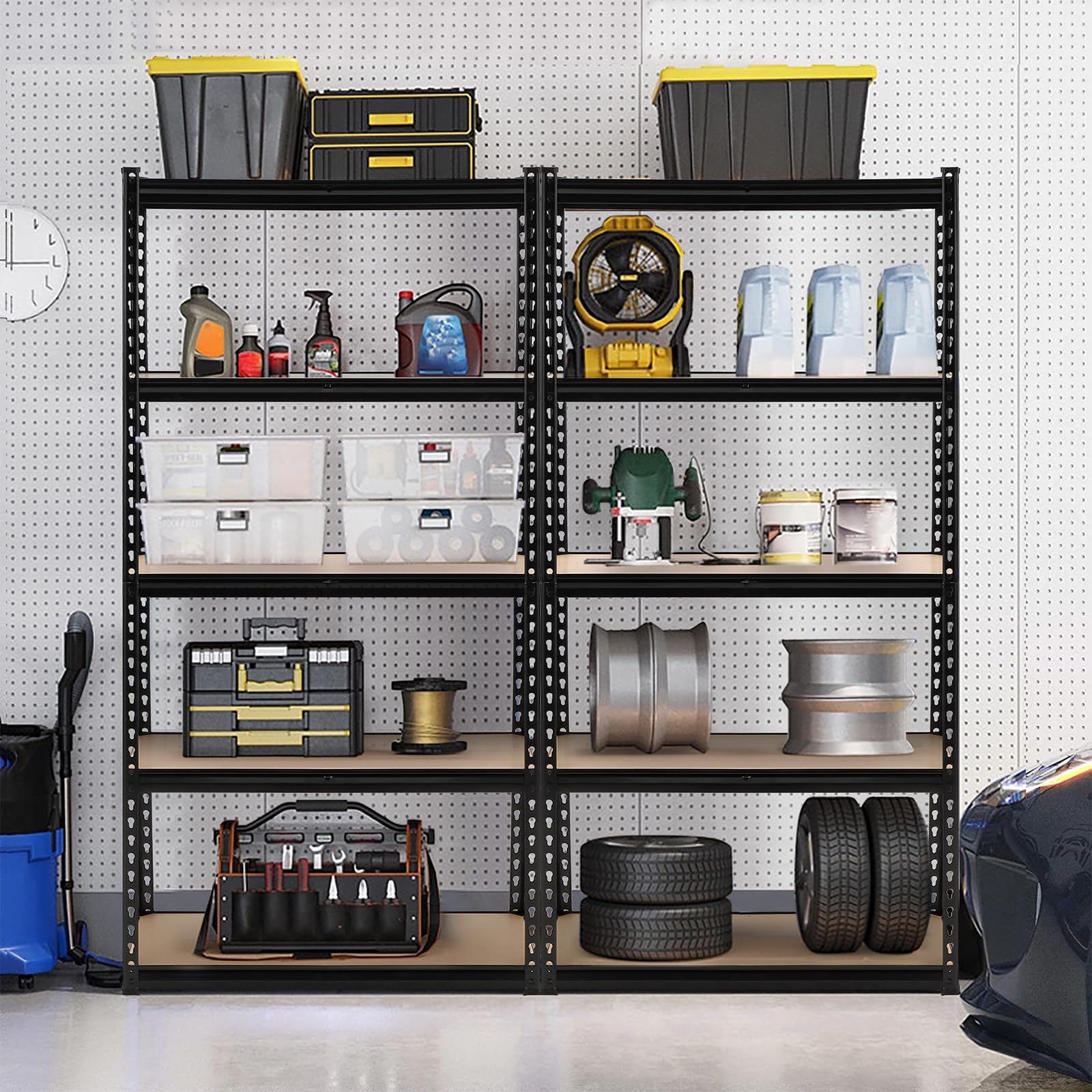 LinTimes Garage Shelving, 71" Garage Storage Shelves Heavy Duty Shelving Units, Loads 3860 Lbs, Adjustable 5 Tier Utility Shelves for Garage Basement Laundry, Utility Shelf Rack, Black