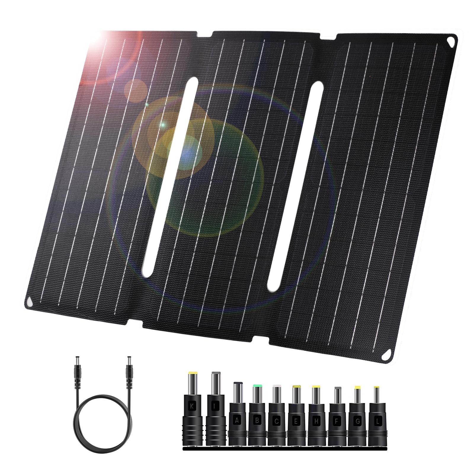 FEITON Foldable Solar Panel Kit, USB Ports & DC Output, 18V 30W IP67 Waterproof High Efficiency Mono-crystalline Silicon Solar Panel Portable for Camping, Hiking, RV, Fishing, Climbing, Outdoor
