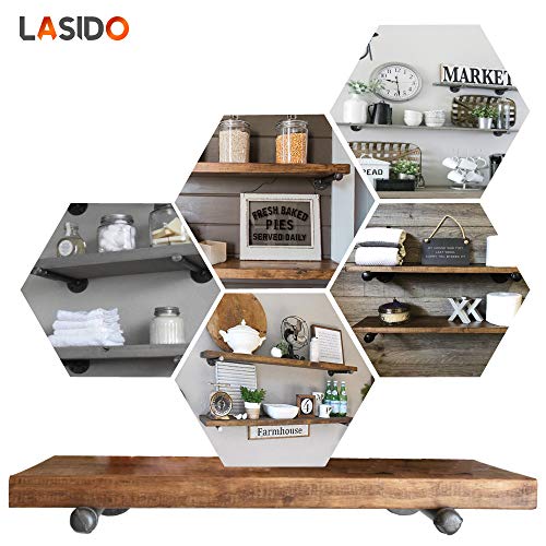 Pipe Shelf Bracket 12 Inch (6 pcs Black Steel) β Pipe Bracket for Wood Floating Shelf Vintage Look β Industrial Pipe Shelves with All Accessories Needed (Shelf Not Included)