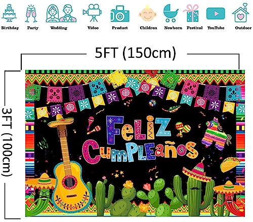 Feliz Cumpleaños Backdrop Mexican Fiesta Happy Birthday Party Decorations Supplies Cactus Balloons Mexico Cinco De Mayo Carnival Bday Cake Table Banner Photography Background Photo Props