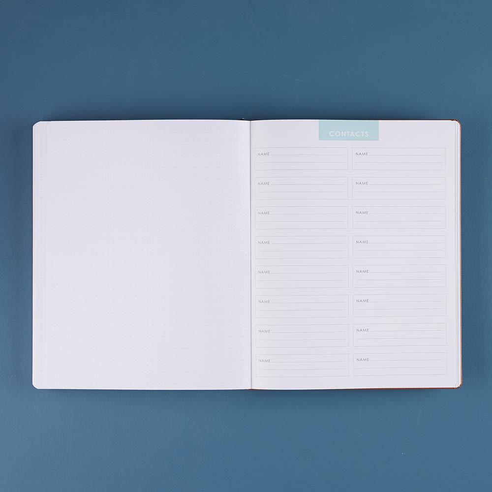 Erin Condren 12 Month Undated Softbound Focused Planner 8x10 - Camel Colored Cover, Layflat Design, College Ruled Lined & Dot Grid Note Pages, Monthly & Weekly Planning Spreads