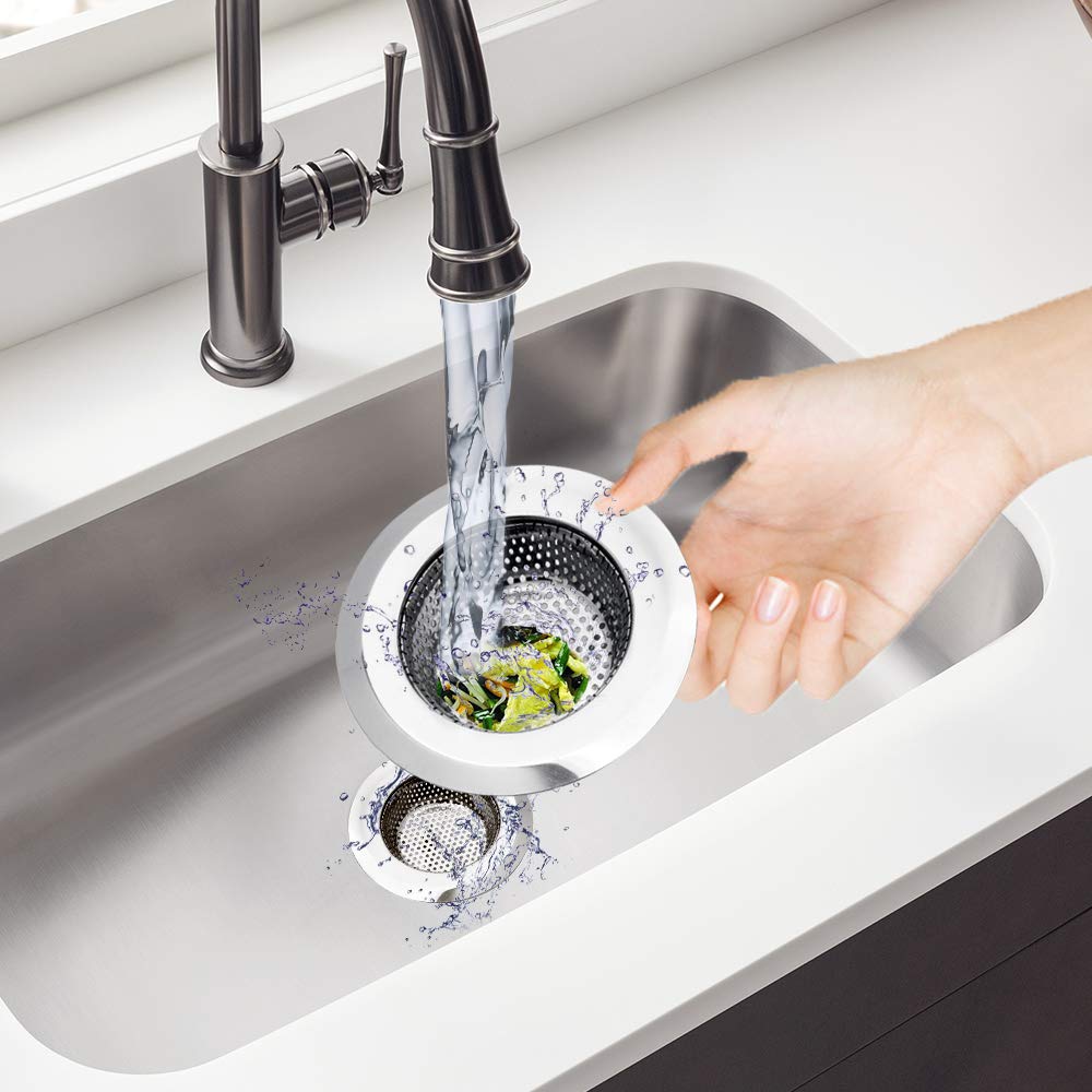 Kitchen Sink Strainer Basket Drain Catcher (2-pack) - 4.5β Diameter, Wide Rim, Premium Stainless Steel Sink Disposal Stopper, Anti-Clogging Micro-Perforation 2mm Holes Basket Drains Sieve - Rust Free