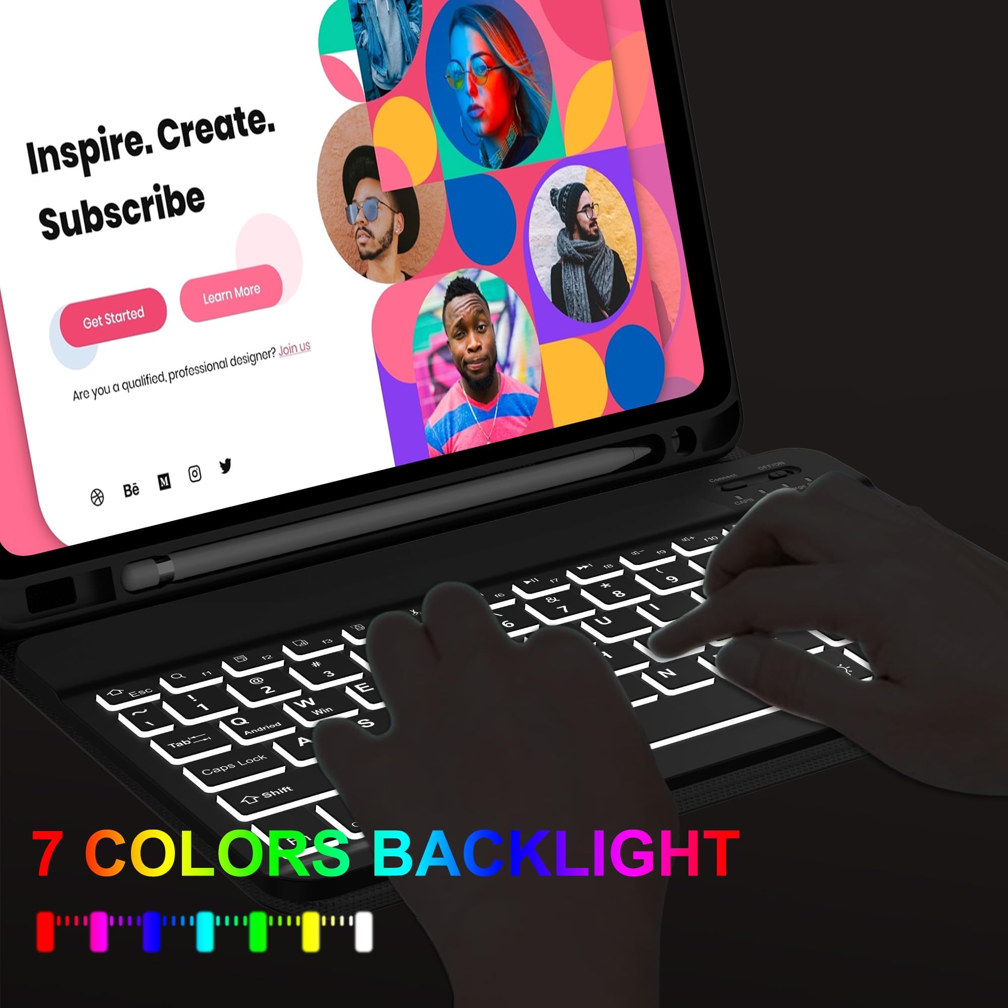 YEHOBU Galaxy Tab S8+/S7 FE 2021/S7 Plus 2020 Case, Detachable Bluetooth Backlit 12.4" Keyboard Protective Cover with S Pen Holder, Black(Tab Not Included)