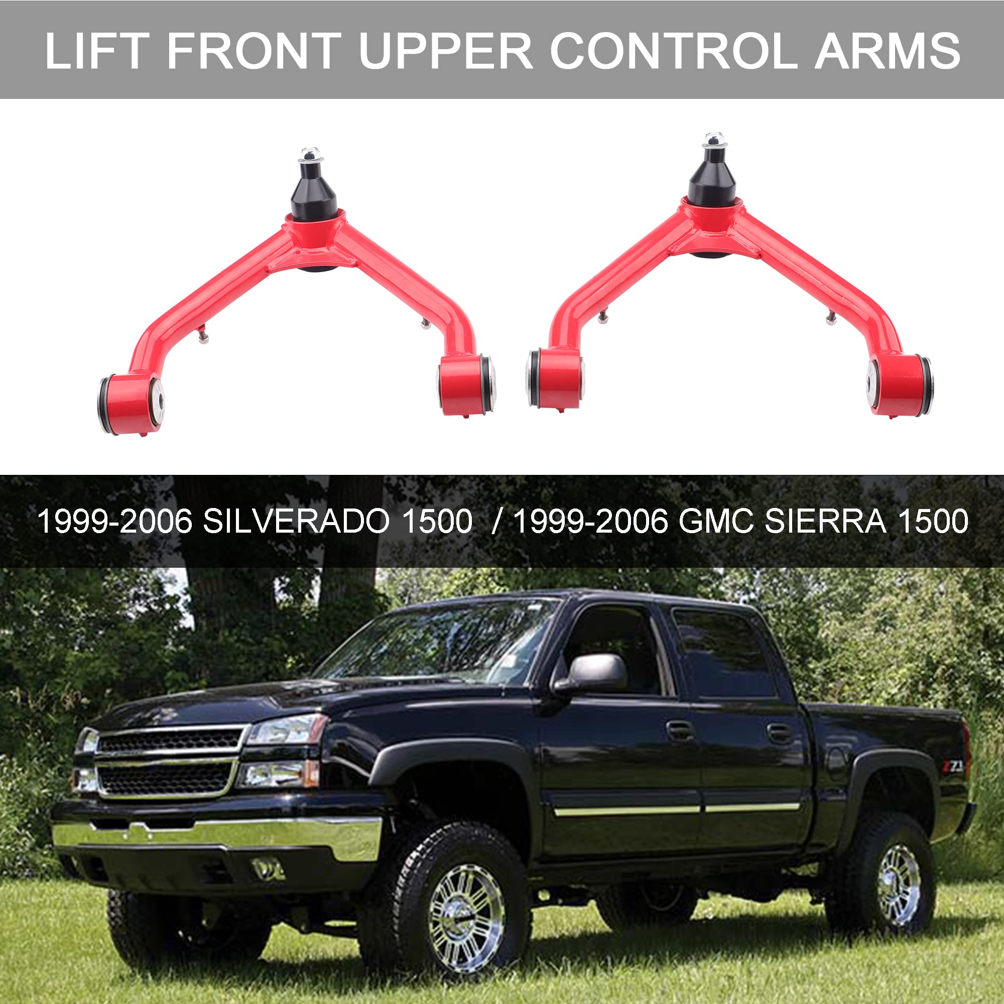 Front Upper Control Arms with Ball Joint For 2007-2018 Silverado 1500 GMC Sierra 1500, 2-4" Lift Suspension Adjustable Control Arms For 07-14 Yukon Avalanche Tahoe Suburban (Red)
