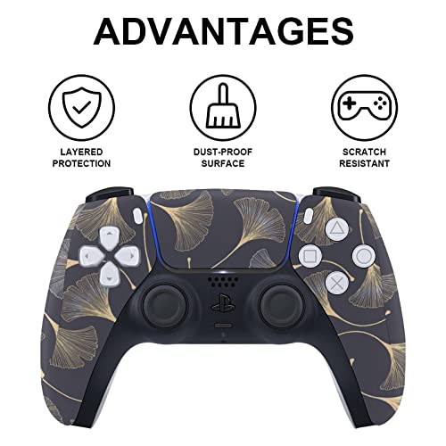 Ginkgo Leaves Full Protective Skin Cover Design Wrap Decal Sticker Compatible with PS5 Digital Edition Console and Controller