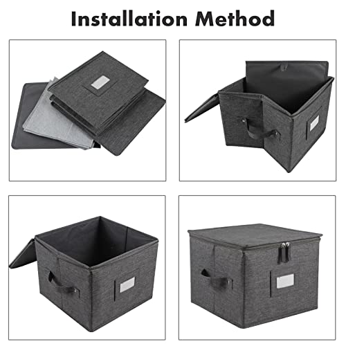 popoly China Storage Containers Inside 12" W x 8" H, Dinnerware Storage Box for Dishes Plate Storage with 24 Felt Dividers, Hold 24 Plates, Hard Shell and Stackable(4PACK