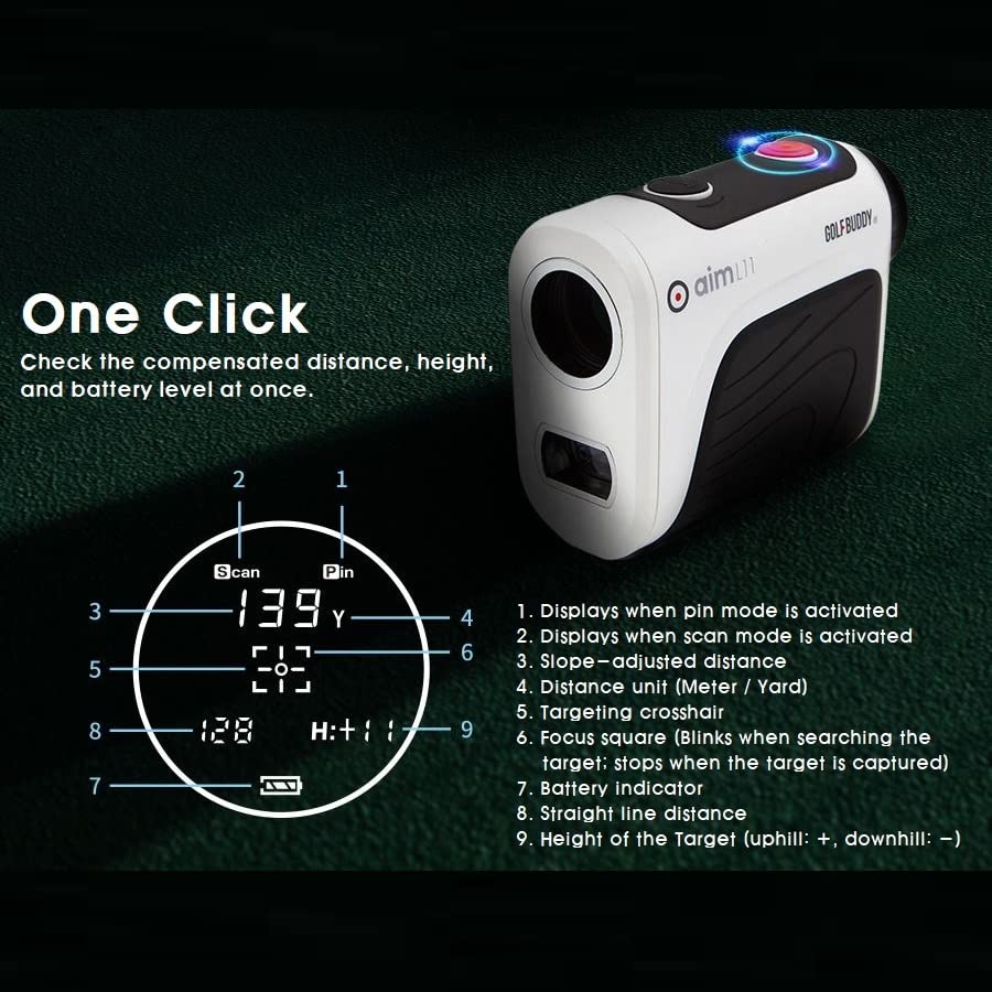 GOLFBUDDY Aim L11 Golf Laser Rangefinder, Slope Compensation, Ergonomic, Light Weight, Sporty Design, Slope-Adjusted Distance, Vibration Alert, 3 Targeting Mode, 6X Bright Magnification, Hard Case
