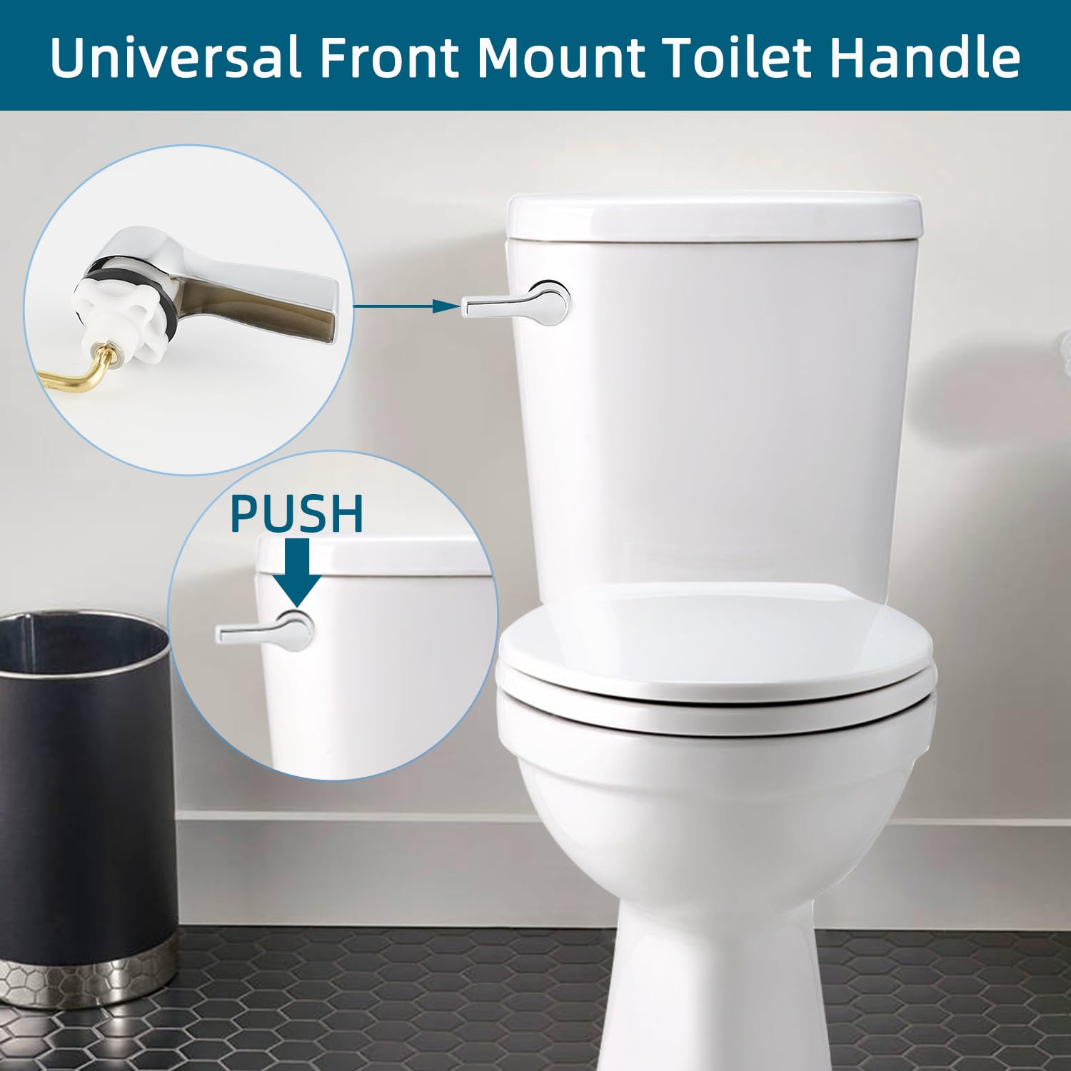 Hygie Rinse Universal Metal Toilet Handle Replacement Kit Front Mount Compatible with Kohler/Gerber/Glacier Bay Toilet Tank, Toilet Flusher Lever, Chrome