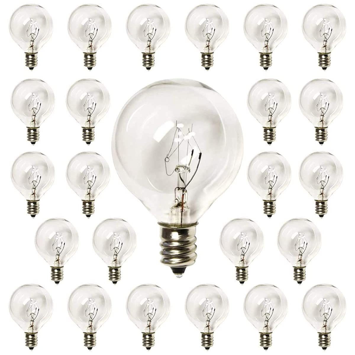 Dr.BeTree G40 Replacement Light Bulbs 25 Pack G40 Bulbs 5W Clear Globe Incandescent String Light Bulbs Fits E12/C7 Candelabra Screw Base Sockets for Indoor Outdoor Patio Party Decor Warm White