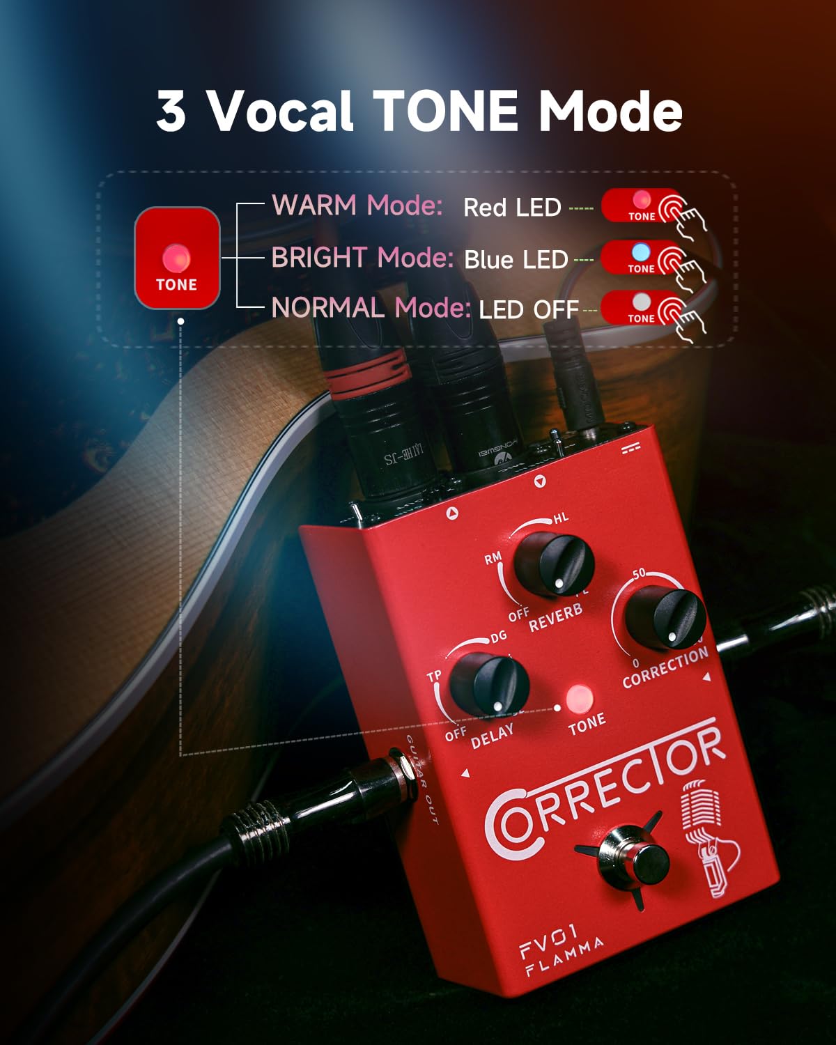 FLAMMA FV01 Vocal Effects Processor Pitch Correction Voice Pedal Vocal Stompbox Microphone Amplifier for Singer Live Singing Streaming Recording with Delay Reverb Acoustic Guitar Playing