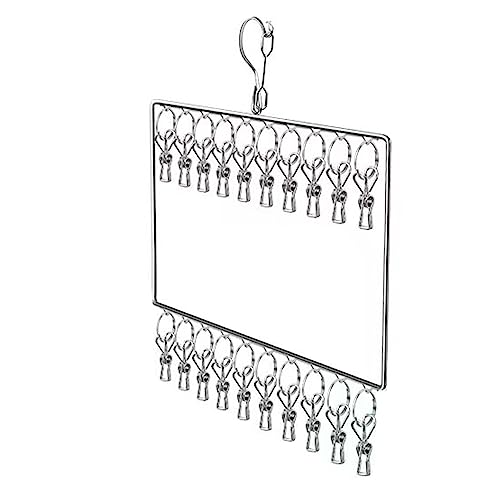 TOPINCN Socks Drying Rack, Cloth Drying Rack Stainless Steel Windproof Hooks for Clothes Drying (20 Clips)