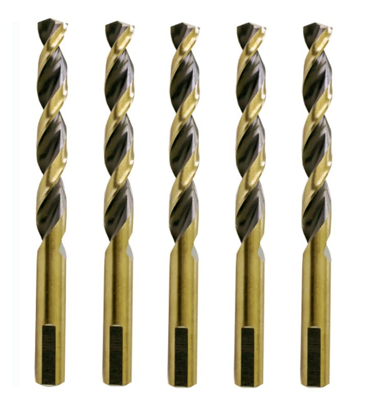 Hss Drill Bit Set 11/32 in. Jobber Twist Parabolic Flute Golden/Black 3-Flat Shank Drill Steel Metal-5Pcs