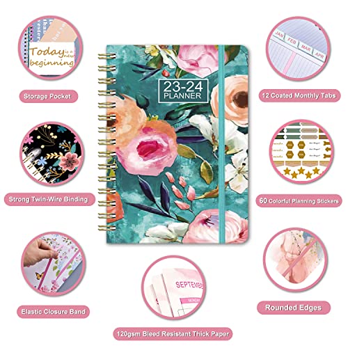 Dzhzal 2023-2024 Academic Planner - Weekly & Monthly Planner with Tabs, July 2023 - June 2024, 8.5" x 6.3", Hardcover with Elastic Closure,Twin-Wire Binding,Thick Paper,Inner Pocket