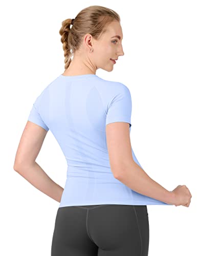 MathCat Workout Shirts for Women Short Sleeve, Workout Tops for Women, Quick Dry Gym Athletic Tops,Seamless Yoga Shirts Blue