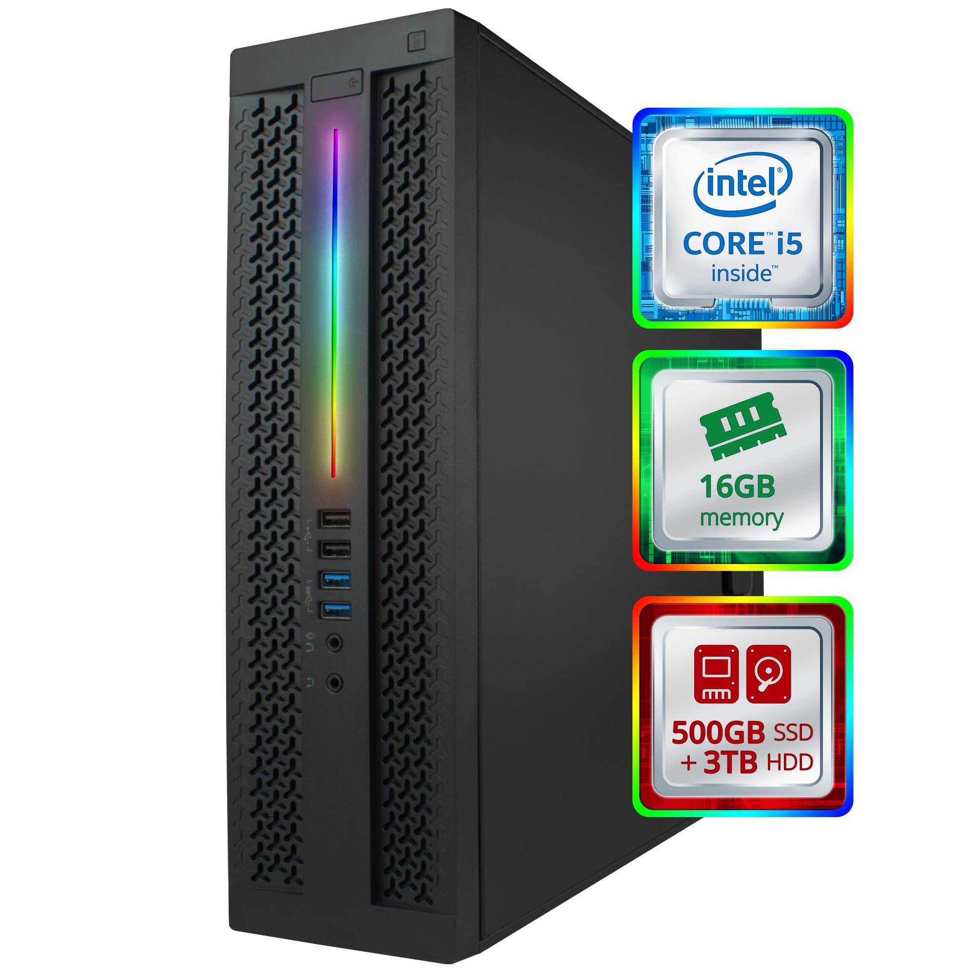 HP EliteDesk 800G1 Small Desktop Computer, Intel i5-3.6GHz Quad-Core, 16GB DDR3 RAM, 500GB SSD + 3TB HDD, 5G WiFi, Bluetooth, Windows 10 Pro, Home or Office PC