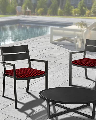 Porch Outdoor Chair Seat Cushion Covers Set Simple Ripple Waterproof Chair Pad Cover Black Red Chevron Stripe Slipcovers 4 Pack 20" x 18" x 4"