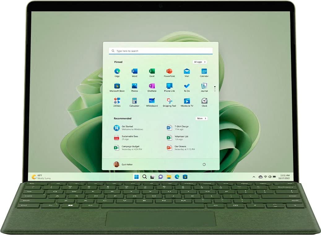 Microsoft Surface Pro 9, 13.3" Touchscreen 2-in-1 Tablet, 12th Gen Intel Core i7-1255U, Intel Iris Xe Graphics, 16GB DDR5 RAM, 512GB SSD, Windows 11h, Forest, Device Only, with Stylus Pen