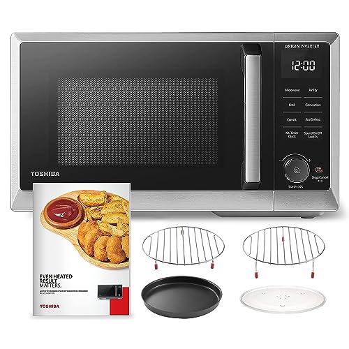 TOSHIBA 6-in-1 Inverter Microwave Oven Air Fryer Combo, MASTER Series Countertop Microwave, Healthy Air Fryer, Broil, Convection, Speedy Combi, Even Defrost, Sound On/Off 27 Auto Menu Stainless Steel