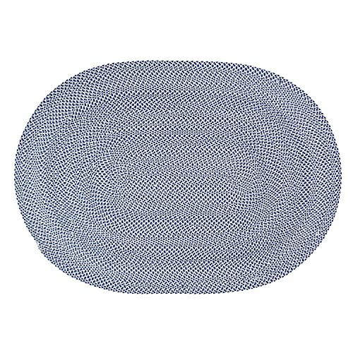 Super Area Rugs Tri-Color Cotton Farmhouse Braided Rug - Buffalo Check Blue,White,Gray 4' x 6' Oval