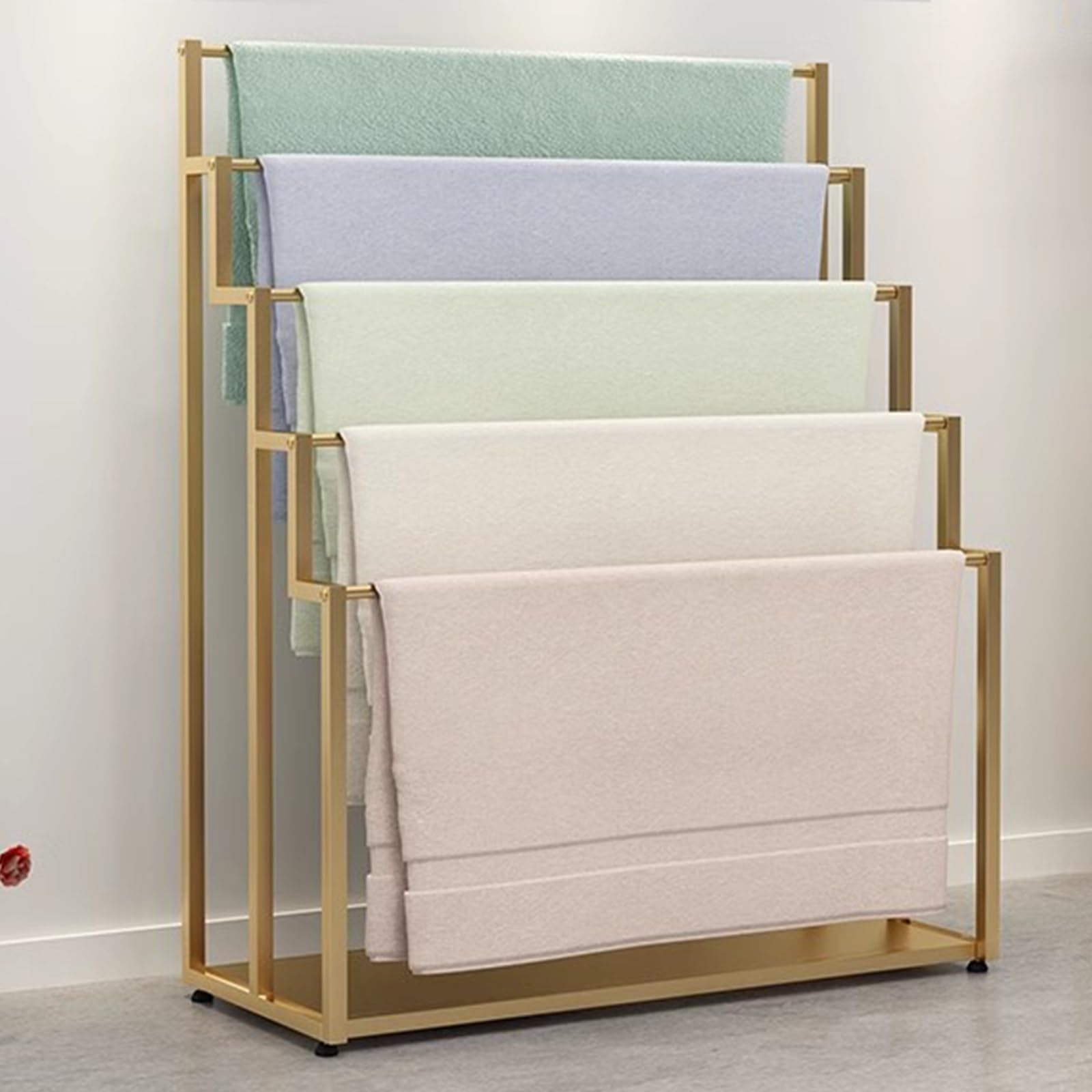 ZAQYCM Large Tall Quilt Blanket Holder Gold, Commercial Towel Ladder Rack with Wheels, Freestanding Scarf Organizer Shelf for High-end Shops, Retail Stores and Boutiques (Size : 80x40x150cm)