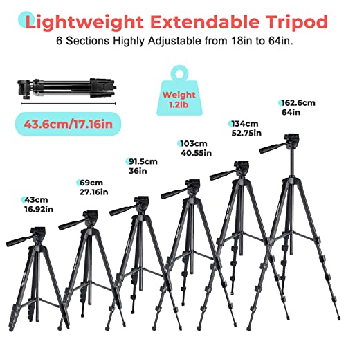 UBeesize 64" Phone Tripod, Extendable iPad Tripod Stand with Remote and Phone Holder, Lightweight Camera Tripod for Selfie, Video Recording, Live Streaming, Compatible with Cell Phone/Camera/Tablet