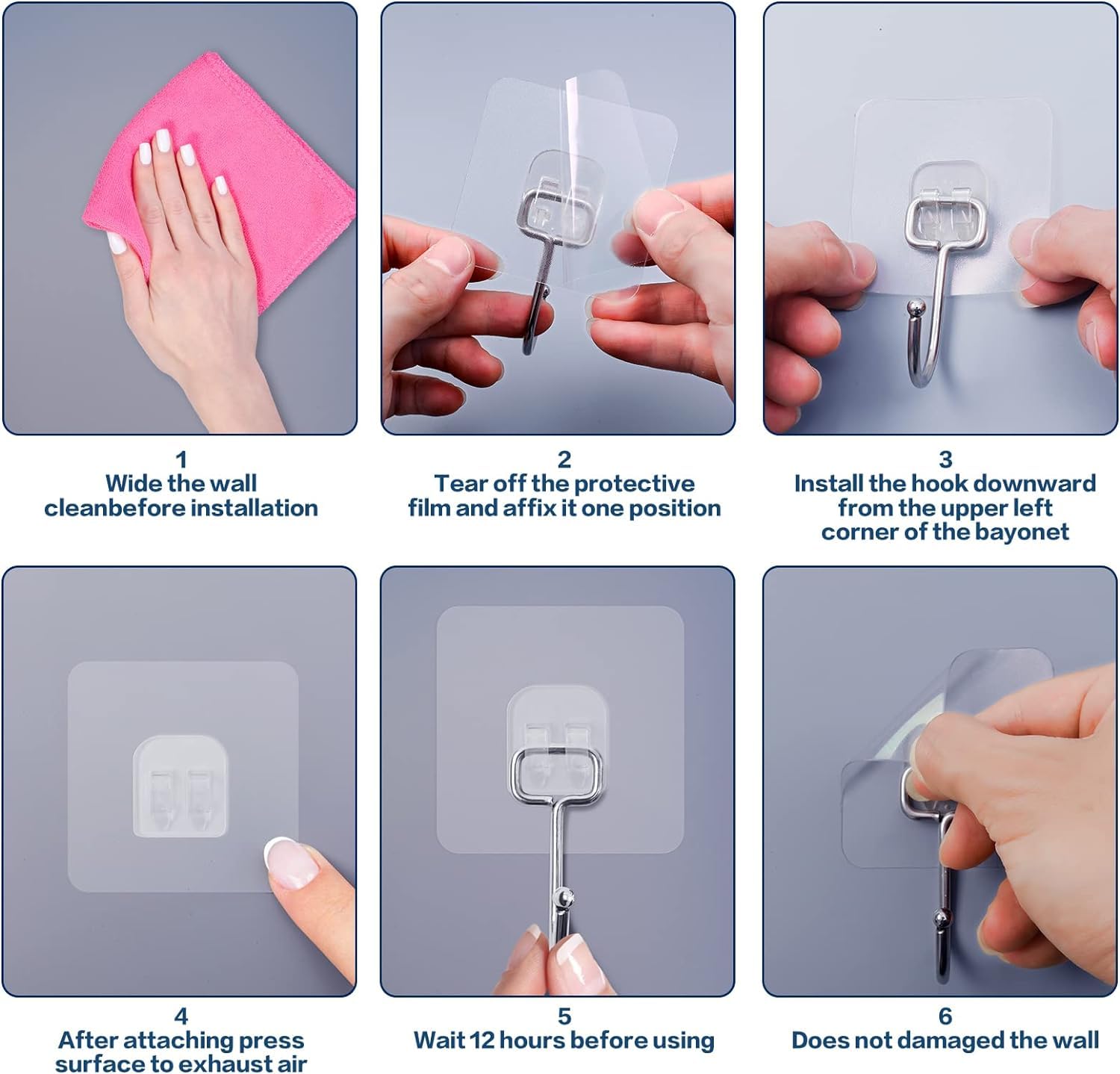 Stainless Steel Large Wall Hooks (Pack of 10) - Heavy Duty, Rustproof, Waterproof, Oilproof - Self-Adhesive Hooks for Robes, Towels, and Keys -for Kitchen, Bathroom, Office, and Outdoors