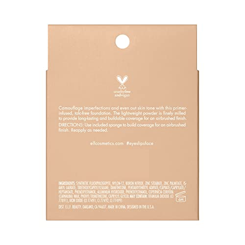e.l.f. Camo Powder Foundation, Lightweight, Primer-Infused Buildable & Long-Lasting Medium-to-Full Coverage Foundation, Light 210 N
