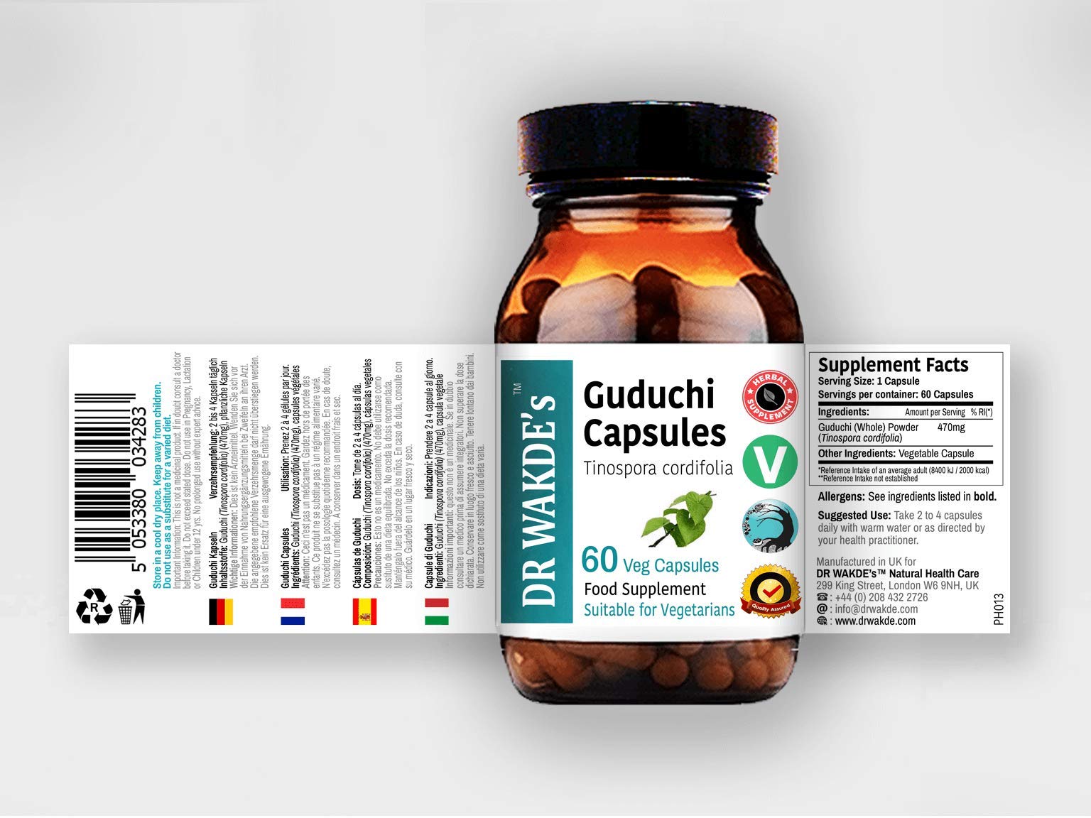 DR WAKDE'S Guduchi Capsules (Tinospora cordifolia, 60 Veg Caps, Plant-Based Supplement, Ayurvedic Herb, All Natural, Vegan)