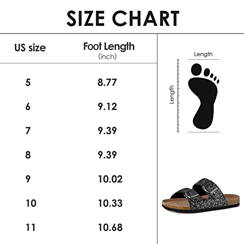 mysoft Womens Slide Sandals Cork Footbed,2 Straps Adjustable Buckle Slip on Sandals with +Comfort Arch Support
