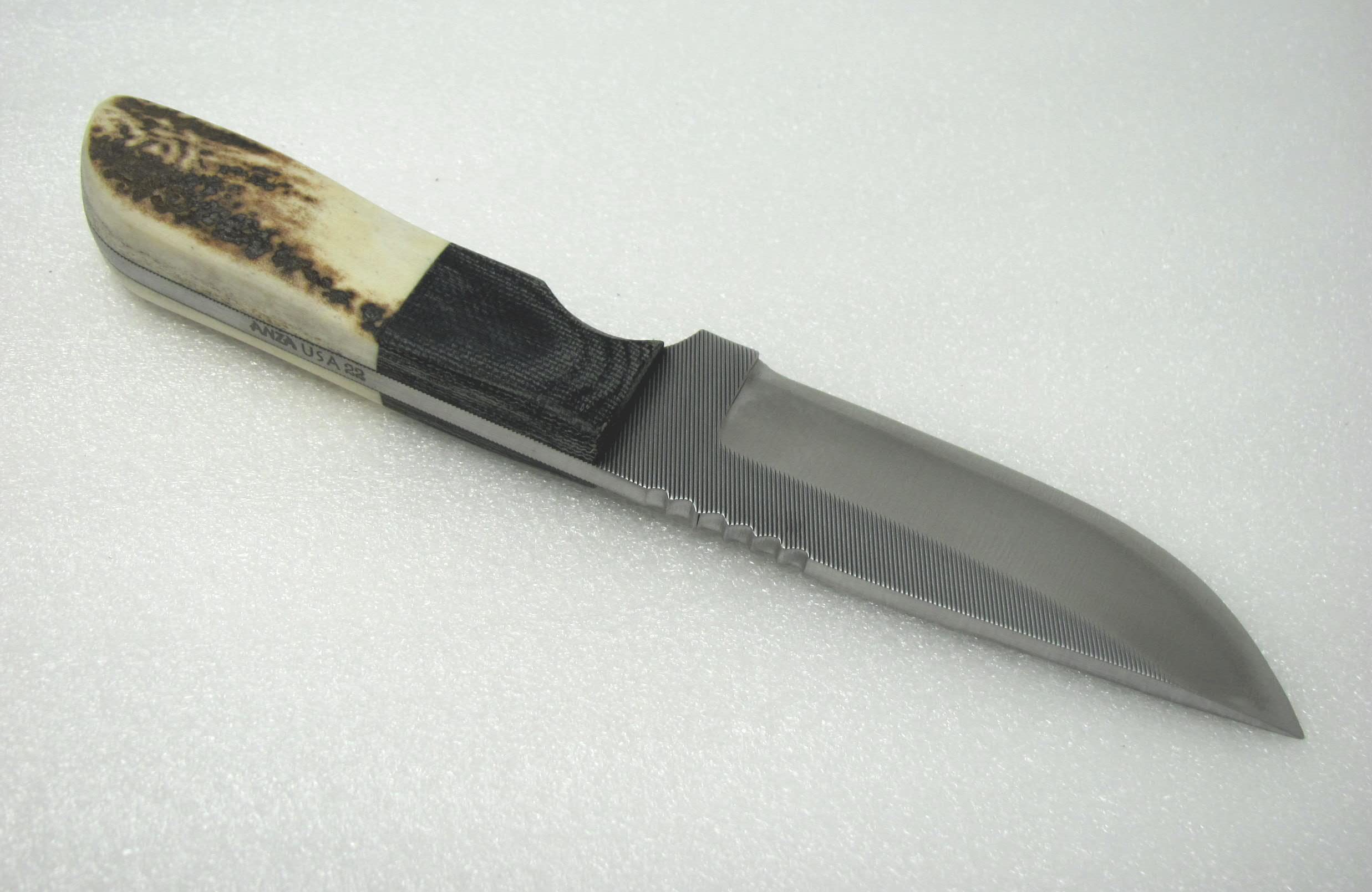 Handmade USA Anza Knives Overall 7.5 Inches Hunting Knife Elk Stag Handle Micarta Bolster Bonus Walther Compact Pocket Knife Sharpener