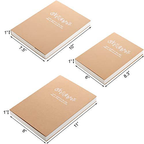 Elsjoy Set of 3 Kraft Sketchbook & Drawing Notebook, A5/A4/B5 Sketch Book Travel Journal Notebook with Thick Paper for Drawing & Sketching, 128 Sheets/256 Pages