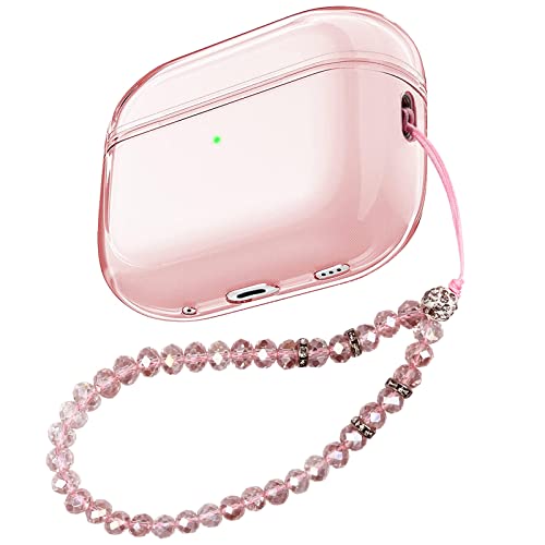 KOUJAON Compatible Airpods Pro 2nd Generation Case Clear, Soft TPU Transparent AirPods Pro 2 Case Cover (2022) Protective Skin with Hand Strap Lanyard (Clear Pink)