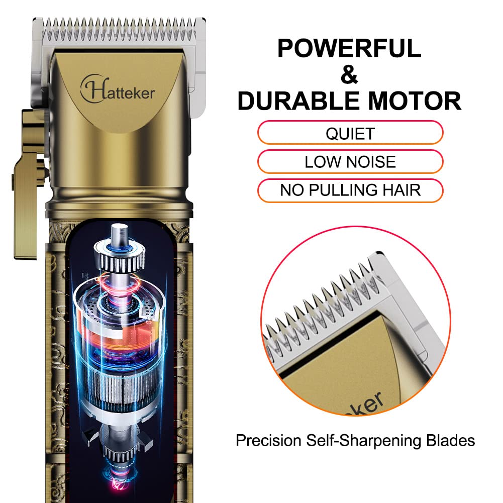 Hatteker Professional Hair Clipper for Men, Cordless Rechargeable Hair Trimmer Eletric Beard Shaver Barber Gromming Kit LED Display (Gold)