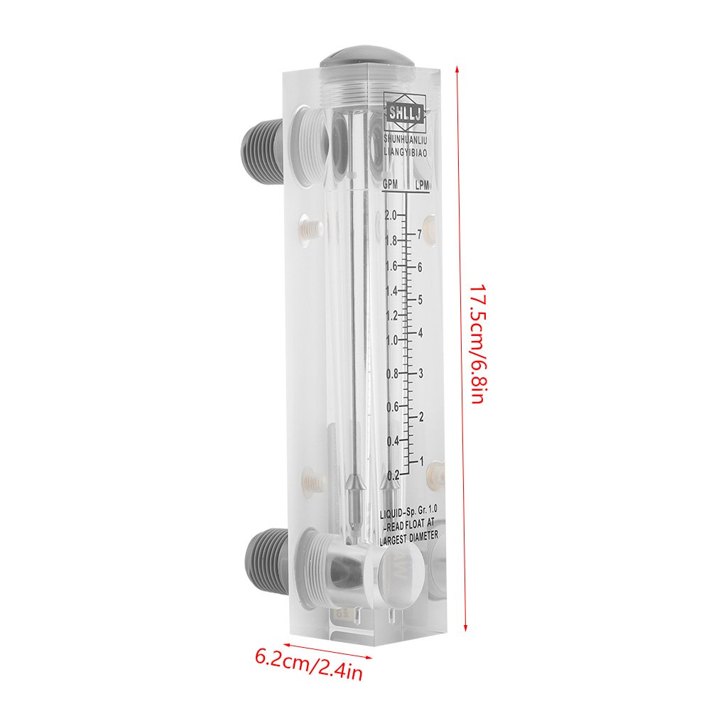 Liquid Flowmeter, Water Meter Panel Type Glass Liquid Flowmeter 0.2-2GPM/1-7LPM Water Measuring Meter