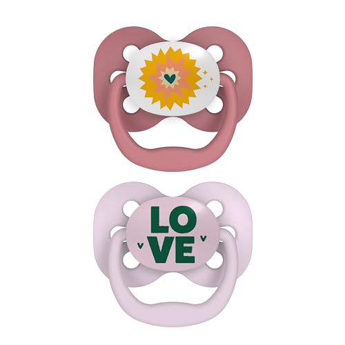 Dr. Brown's Advantage Baby Pacifier, Fully Symmetrical Soother with Soft Silicone Bulb, 0-6m, BPA Free, Lavender Love, 2 Pack (Style May Vary)