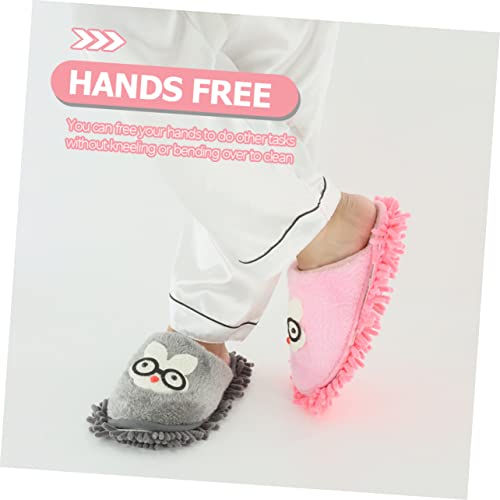 ULTECHNOVO 3 Pairs Mop Slippers Microfiber Mop Sock Slippers Floor Cleaner Mop Floor Mop Slippers Plush Mop Slippers Mops for Floor Cleaning Chenille Grey Cartoon Mopping Slipper Washable Rag