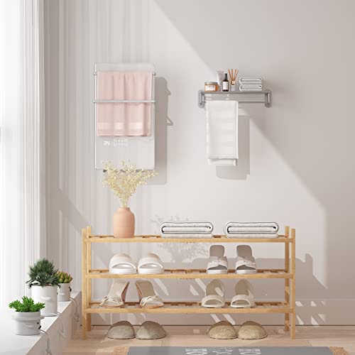 RONGJIA 3-Tier Natural Bamboo Shoe Rack - Stackable Storage Shelf with Multi-Function Combinations - Free Standing Shoe Racks for Convenient Shoe Organization(Natural) 11" D x 27" W x 20" H