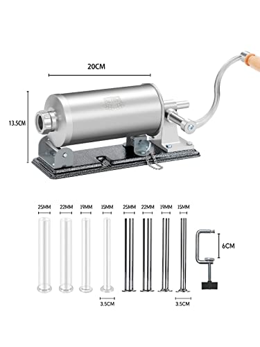MZTOGR Sausage Stuffer - Stainless Steel Homemade Manual Sausage Maker Horizontal Meat Filling Kitchen Machine, Packed 8 Stuffing Tubes (2.5LBS)