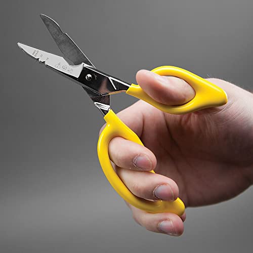 Klein Tools 26001 Scissors, All-Purpose Electrician's Scissors with Cable Cutting Notch, Serrated Blades, Deburr Notch, 6.75-Inch