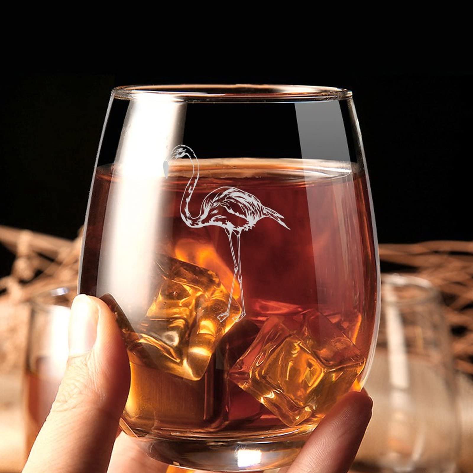 Flamingo Silhouette Crystal Stemless Wine Glass Etched Funny Wine Glasses, Great Gift for Woman Or Men, Birthday, Retirement And Mother's Day 17oz