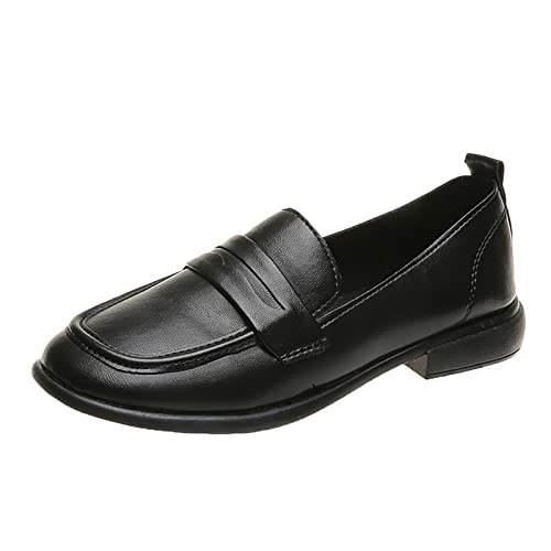 FASDNENDYS Casual Women's Non Slip Artificial Leather Solid Color Slip On Round Toe Breathable Square Mens Casual Shoes Comfortable Black