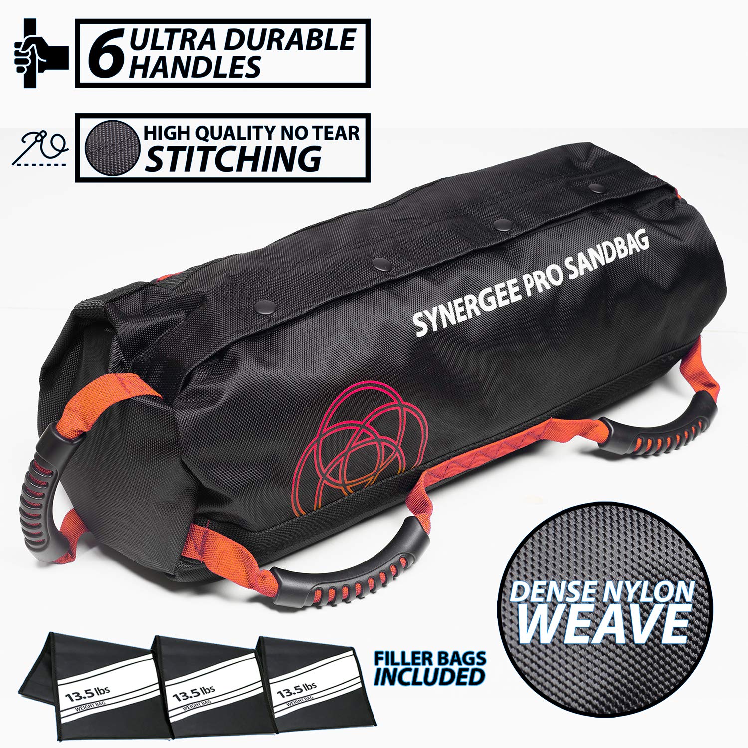 Synergee Pro Rogue Red Adjustable Fitness Sandbag with Filler Bags 10-40lbs Heavy Duty Weight Bag - Red