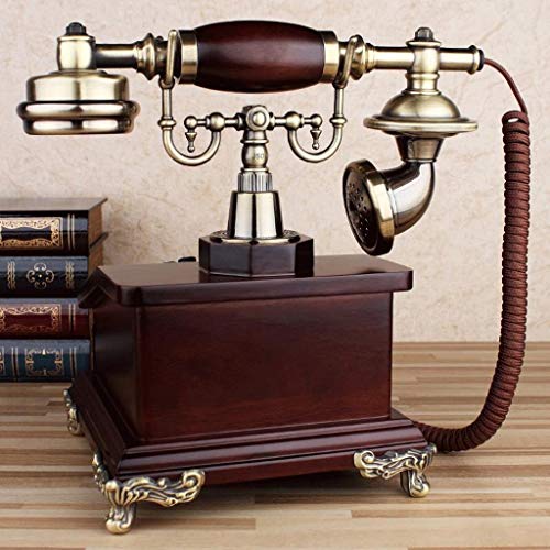 DSDD Retro Phone,Antique Style Telephone with Wood and Metal Body, Functional Rotary dial and Socket Red Telephone,Office,Hotel