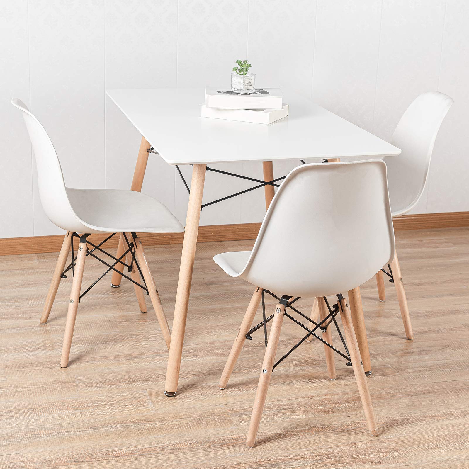 ELANGST Kitchen & Dining Table, Rectangle Modern Dining Table, Leisure Coffee Table, Mid-Century Pedestal Table with MDF Top and Wood Legs for Home/Office/Conference/Apartment 43"X28" (White)