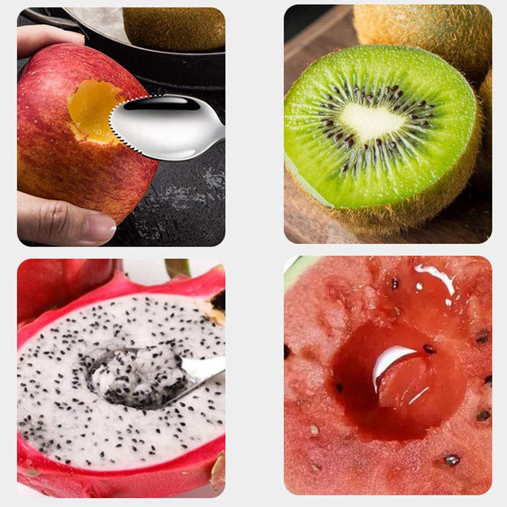 Goeielewe Grapefruit Spoons with Round Serrated Edges for Citrus Kiwi Fruit and Dessert, Ceramic Handle Stainless Steel Dessert Spoons with Storage Box (White)