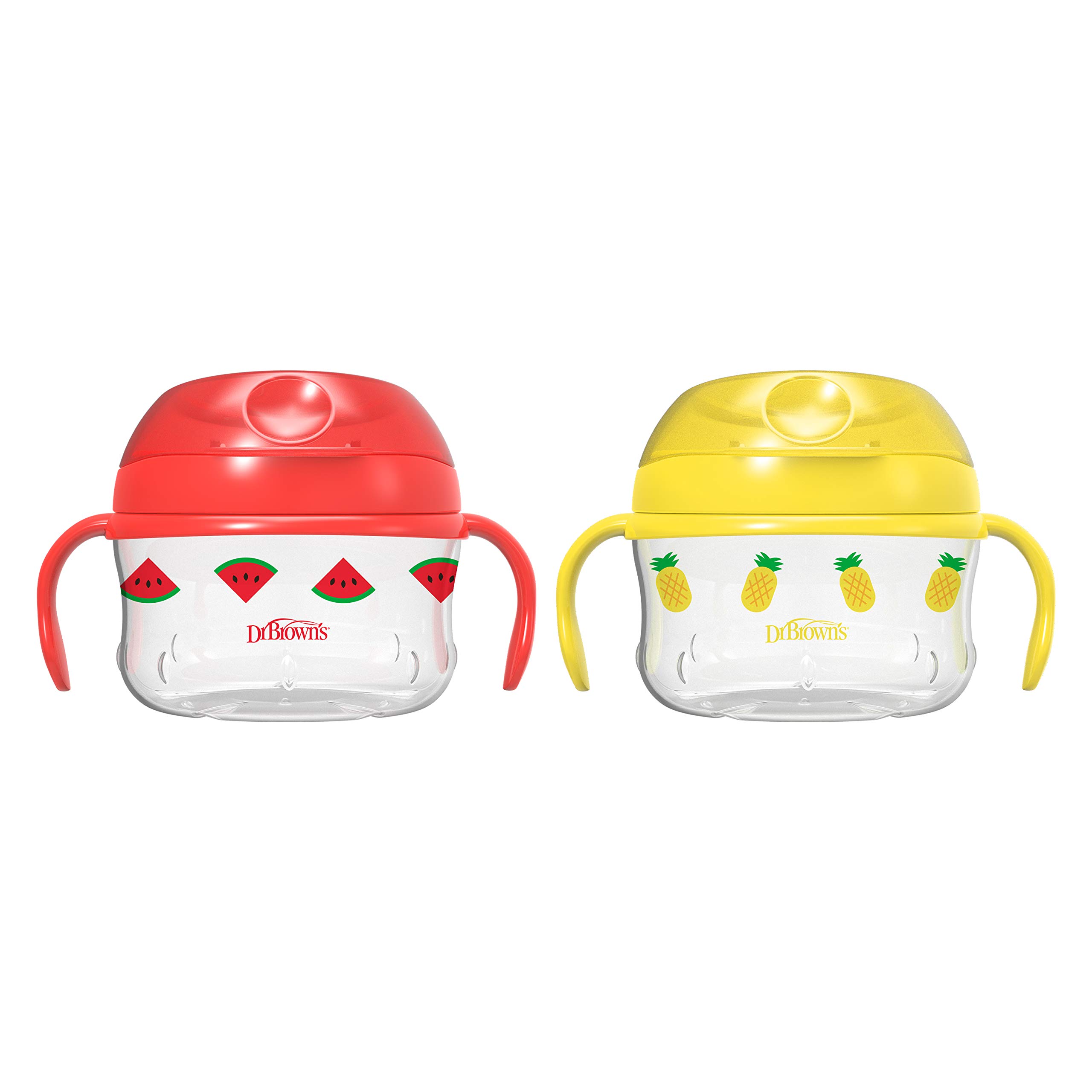 Dr. Brown's Toddler Snack Cups with Lids and Handles, BPA Free - Red & Yellow - 2-Pack
