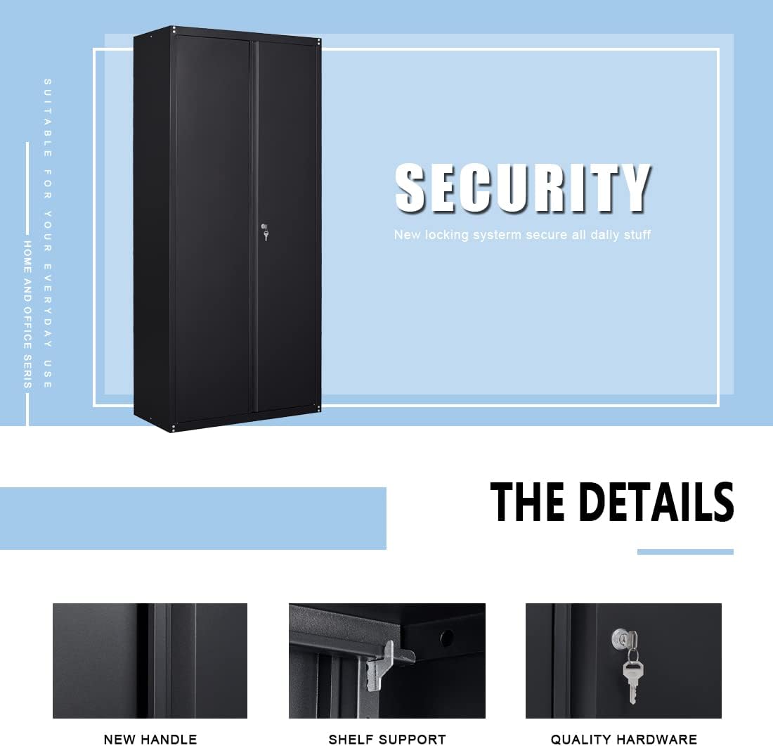 GREATMEET Metal Storage Cabinet with Locking Door and 4 Adjustable Shelves,70.8" H Lockable Steel Storage Cabinet for Home,Office,School Black