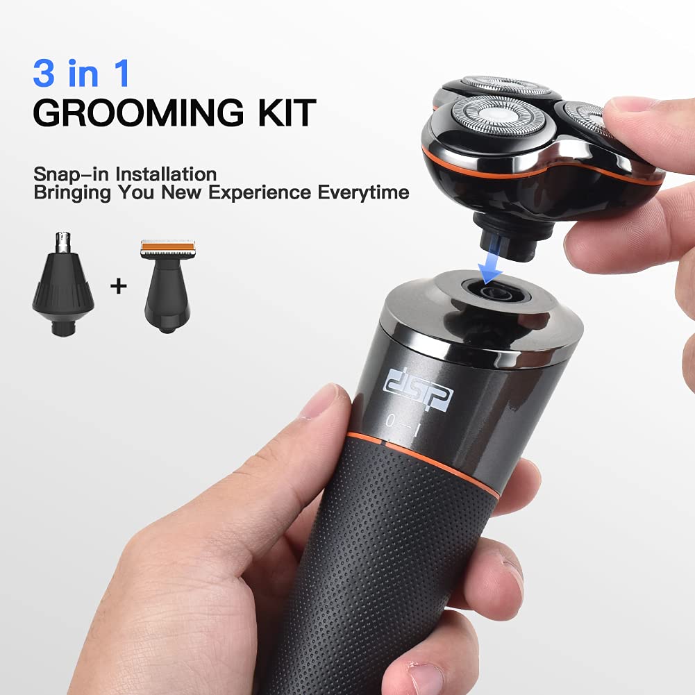 DSP Electric Razor for Men Electric Shaver Cordless Mens Grooming Kit Waterproof Rotary Shavers Nose Hair Trimmer USB Rechargeable Shaving Kit