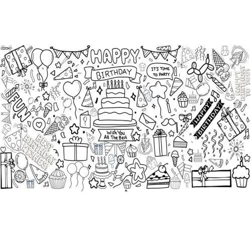 Huge Birthday Coloring Banner - 36 x 72 Inches Giant Paper Coloring Poster Paper Tablecloth for Kids Parties